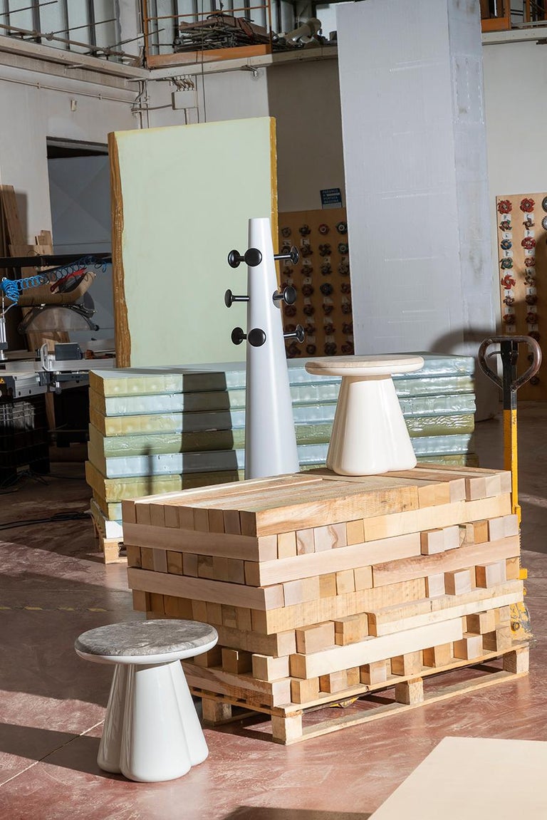 21st Century Elena Salmistraro Stool Low Table White Carrara Marble Polyurethane For Sale at 1stDibs