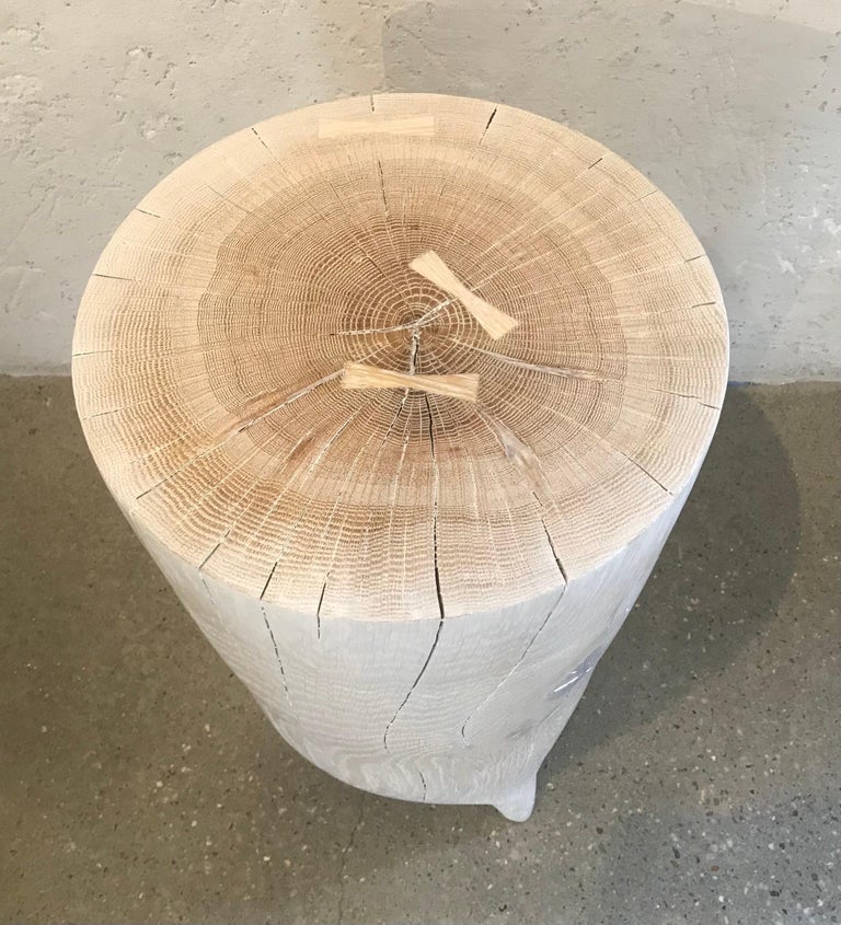 21st Century Elongated Bleached Wood Hand Carved Side Table on Tiny ...