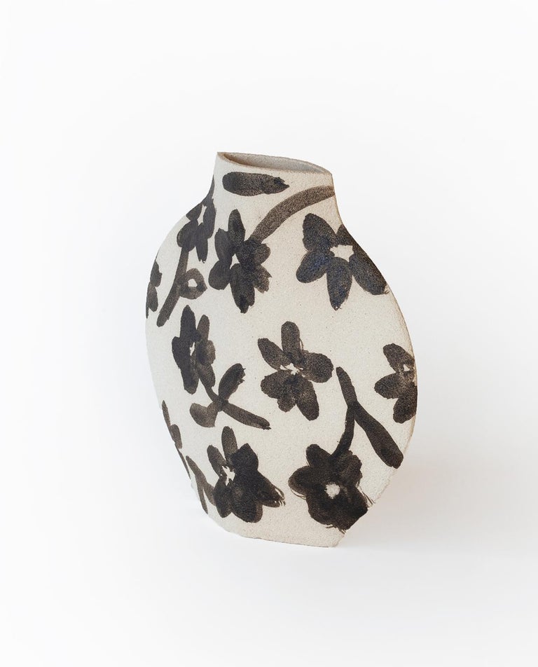 21st Century 'Flowers Pattern' Vase in White Ceramic, Hand-Crafted in ...