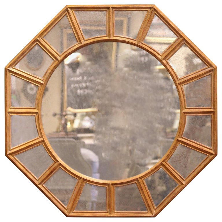 21st Century Giltwood and Smoked Glass Octagonal Overlay Sunburst ...