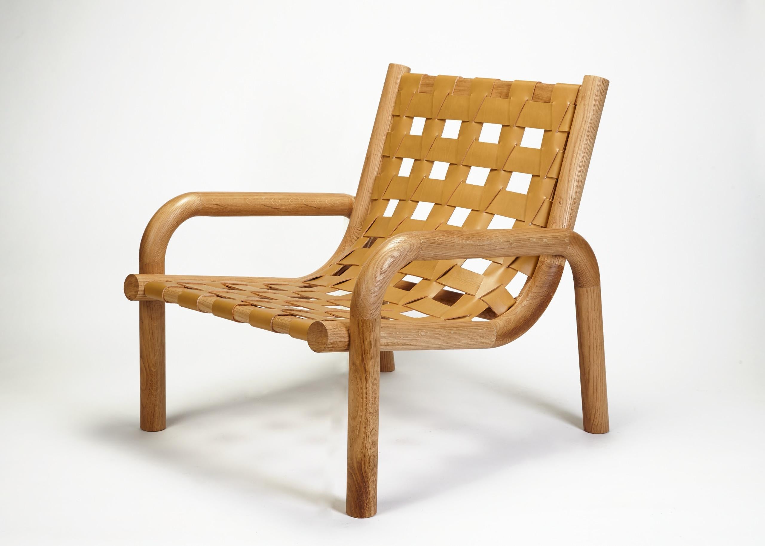 21st Century Ginga Leather Armchair in Natural Solid Oak For Sale at ...