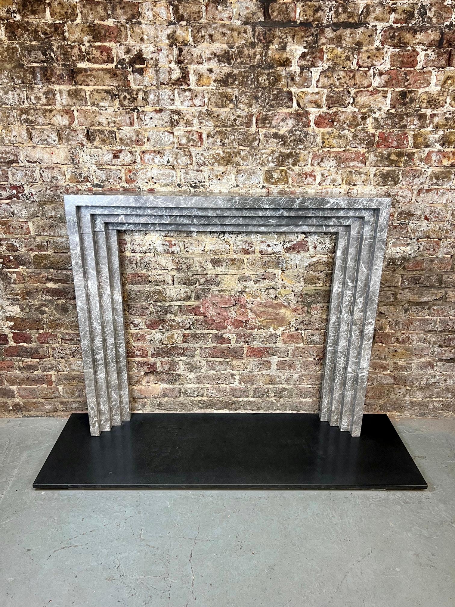 21st Century Grey Marble Stepped Fireplace Surround For Sale at 1stDibs