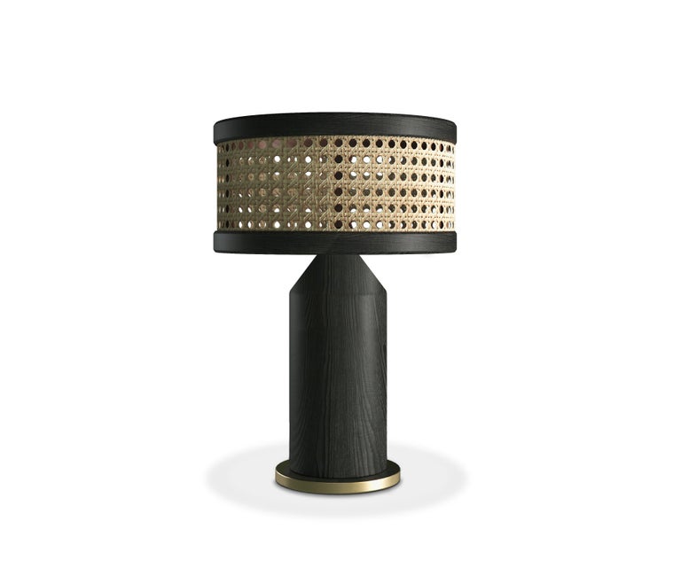 21st Century Hamilton Table Lamp Walnut Wood and Rattan For Sale at 1stDibs