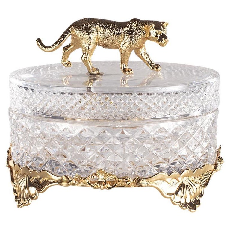 21st Century, Hand-Carved Clear Crystal and Bronze Box in Style of Luigi XVI For Sale at 1stDibs