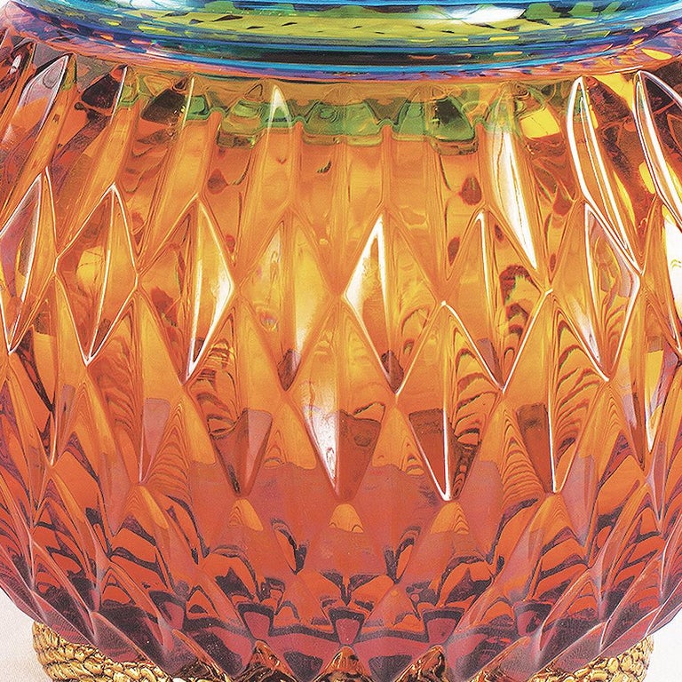 21st Century, Hand-Carved Light-Blue and Amber Crystal and Bronze Box ...
