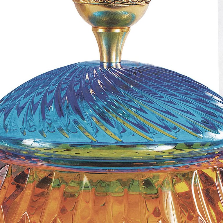 21st Century, Hand-Carved Light-Blue and Amber Crystal and Bronze Box ...
