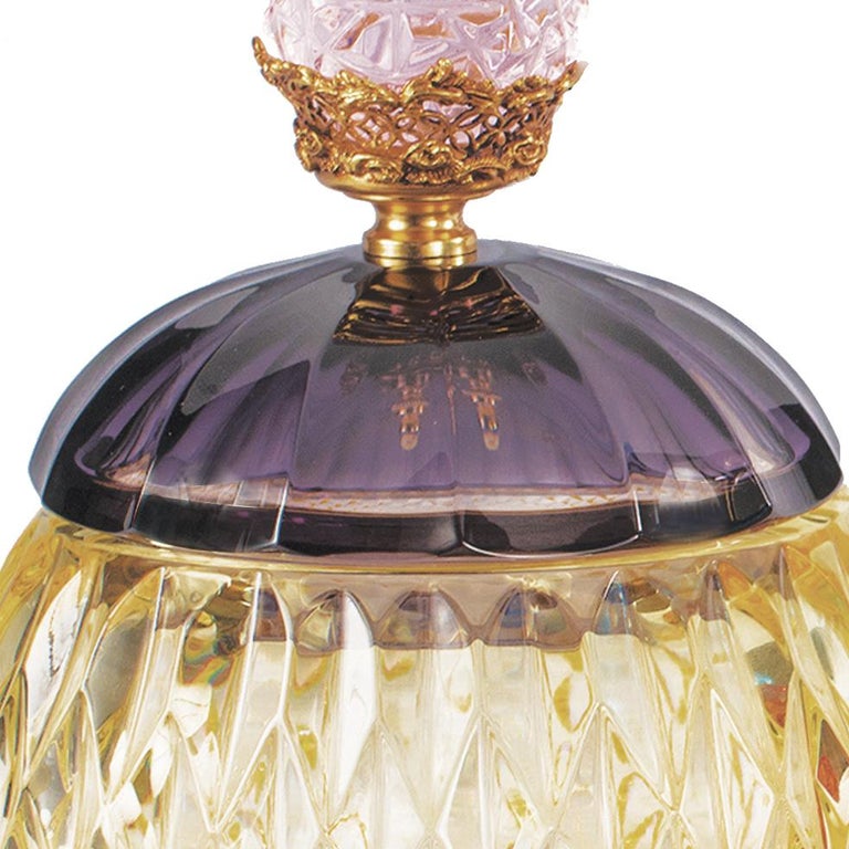 21st Century, Hand-Carved yellow and pink Crystal and Bronze Box For ...