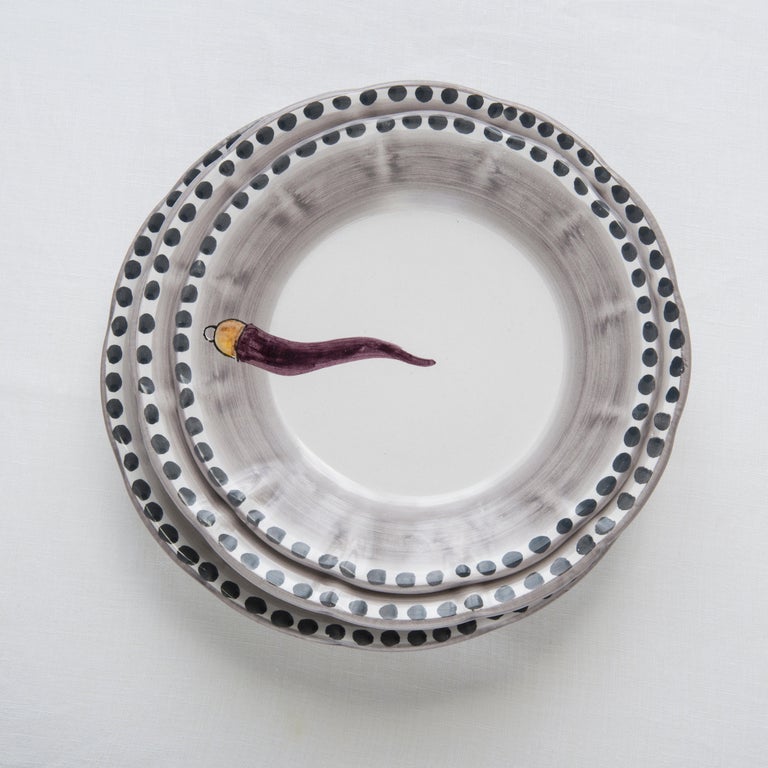 21st Century Hand Painted Ceramic Side Plate in Purple and White ...