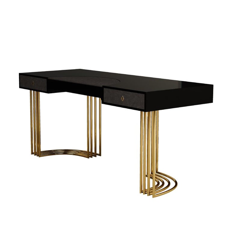 21st Century Hood Desk Lacquered Wood Genuine Leather Upholstery For ...