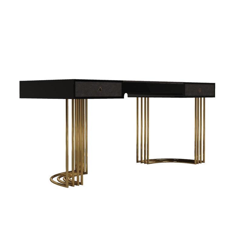 21st Century Hood Desk Lacquered Wood Genuine Leather Upholstery For ...