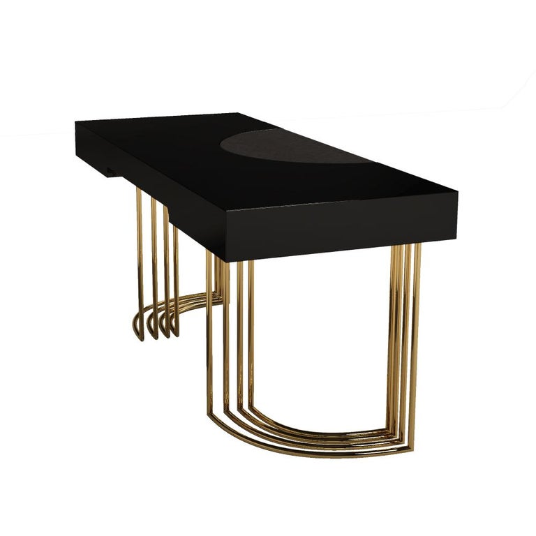 21st Century Hood Desk Lacquered Wood Genuine Leather Upholstery For ...