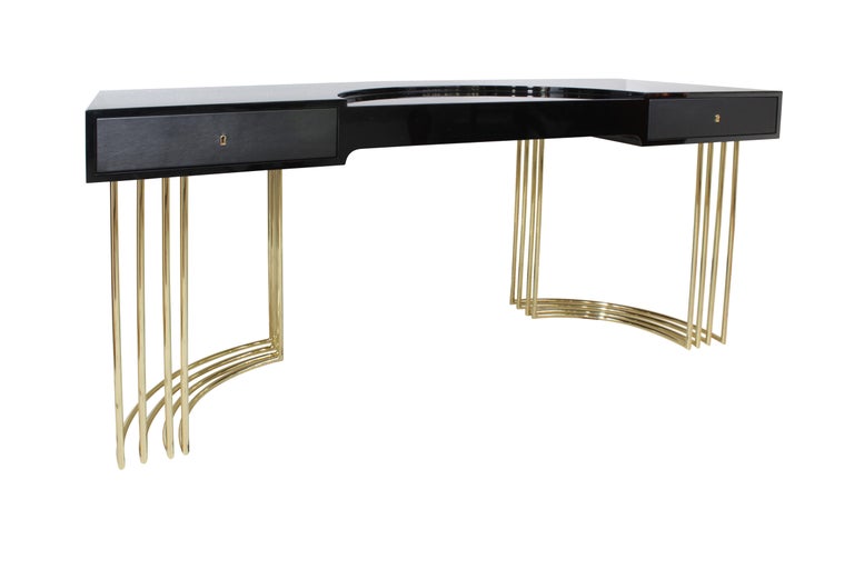 21st Century Hood Desk Lacquered Wood Genuine Leather Upholstery For ...