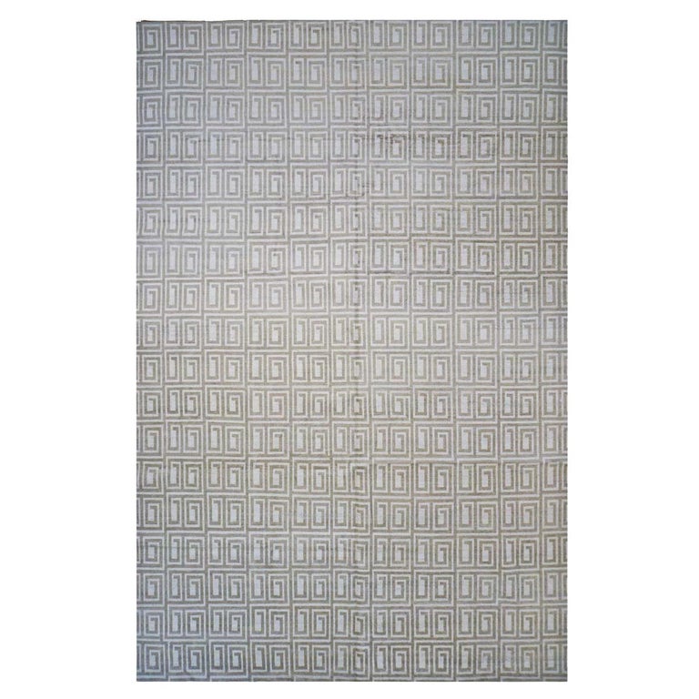21st Century Indian Modern Greek Key 12x18 Ivory, Tan, and Grey ...