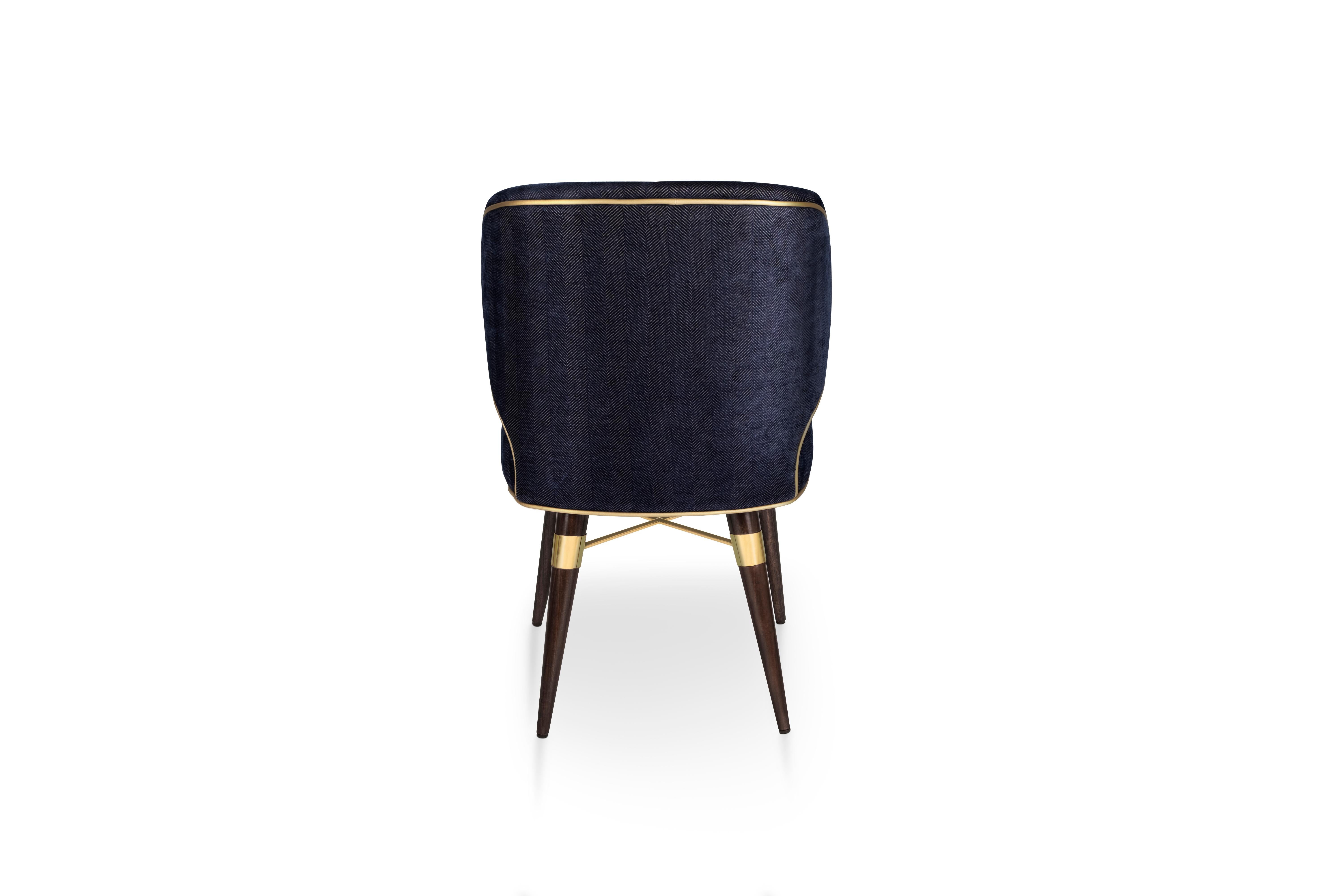 21st Century Jacquard Velvet Louis Dining Chair Polished Brass Walnut ...