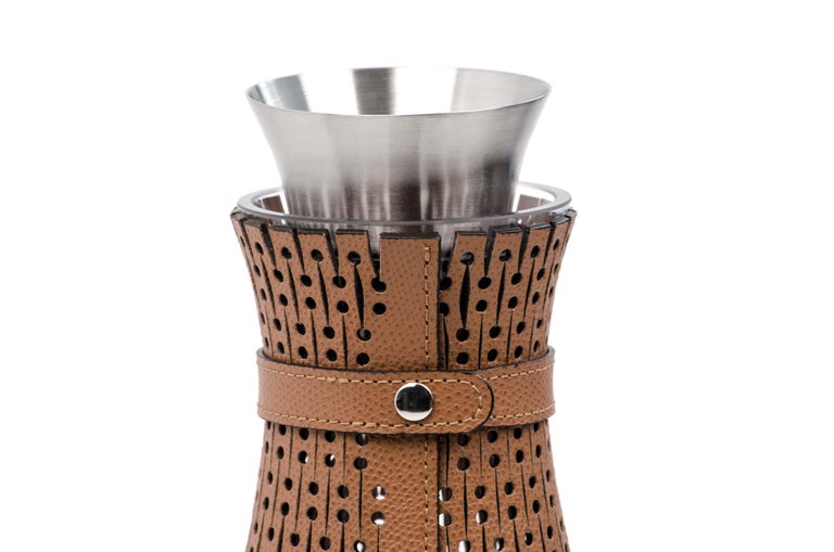 21st Century Karen Glass Carafe with Thermal Leather Base Handmade in ...