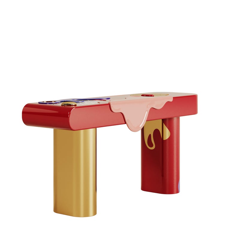 21st Century La vie Console Lacquered Wood Brass For Sale at 1stDibs