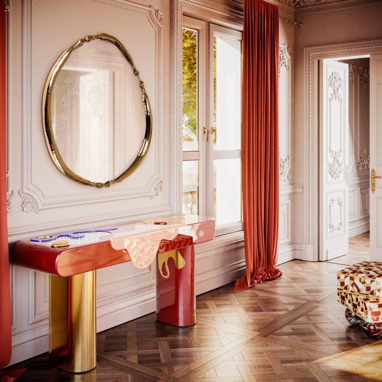 21st Century La vie Console Lacquered Wood Brass For Sale at 1stDibs