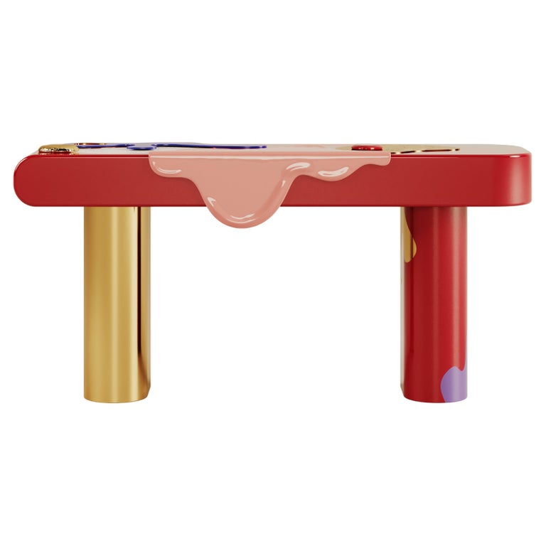 21st Century La vie Console Lacquered Wood Brass For Sale at 1stDibs