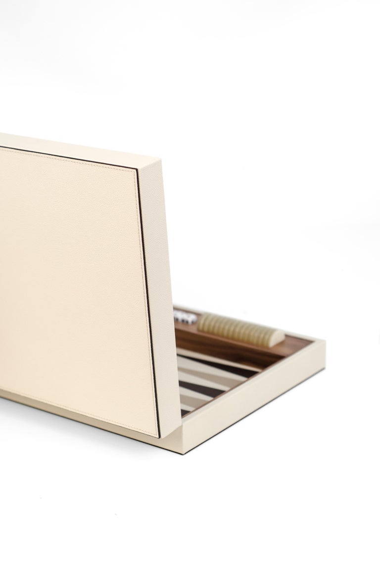 21st Century Leather and Walnut Wood Backgammon Set Handcrafted in ...