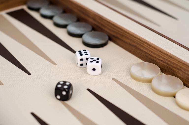 21st Century Leather and Walnut Wood Backgammon Set Handcrafted in ...