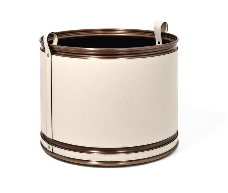 21st Century Leather and Satin Brass Cachepot Handcrafed in Italy For ...
