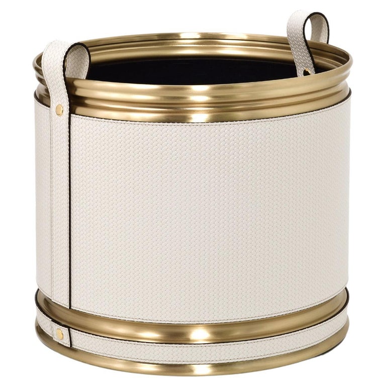 21st Century Leather and Satin Brass Cachepot Handcrafed in Italy For ...