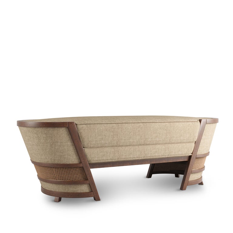 21st Century Lord Bench Walnut Wood Rattan Linen For Sale at 1stDibs