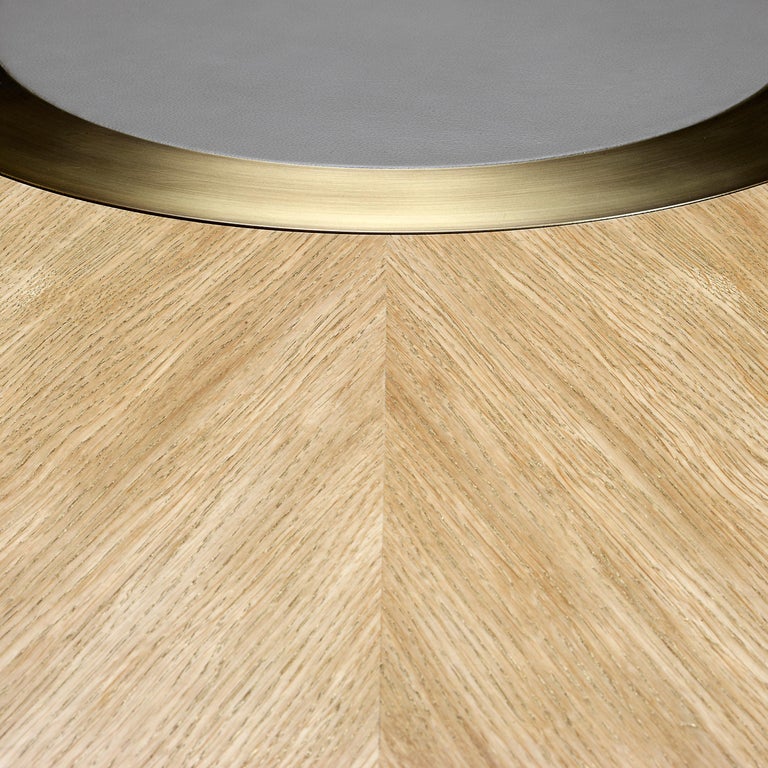 21st Century Lune Table Gold Limed Oak Wood with Bronze and Leather ...