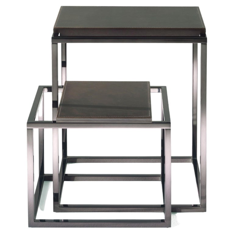 21st Century Matrix Side Table in Dark Brown Leather by Gianfranco ...