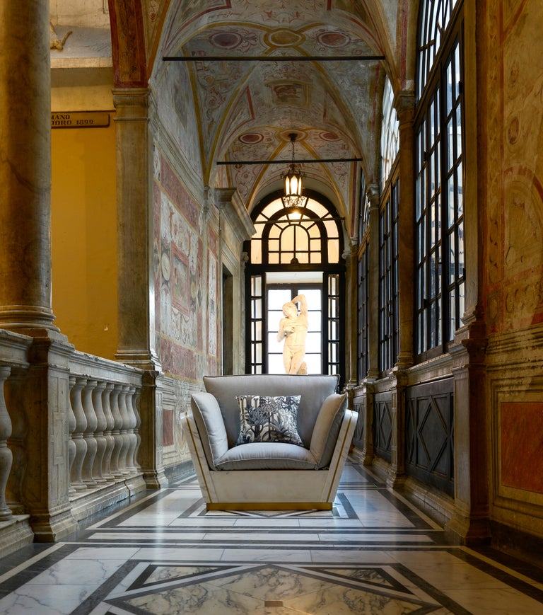 21st Century Mattis White Statuario Marble Teakwood Armchair Customized ...