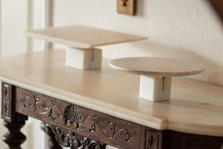 21st Century, Minimalist, European Serve Ware, White Greek Marble and ...