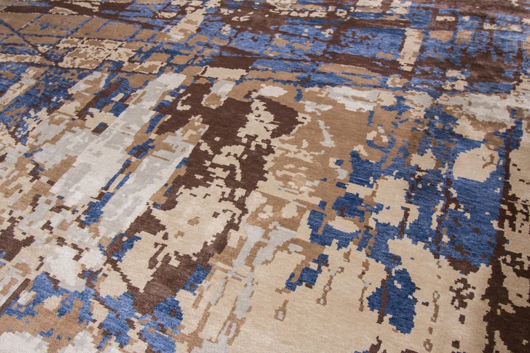21st Century Modern Abstract Wool and Silk Indian Rug For Sale at 1stDibs