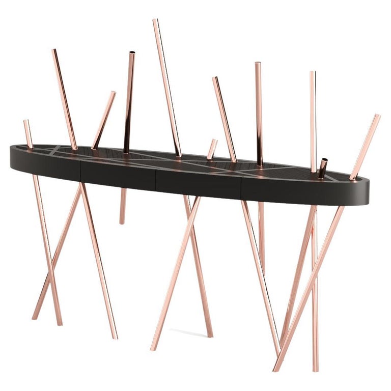 Accent Console Table in Black Oak Wood, Black Lacquered Wood and ...