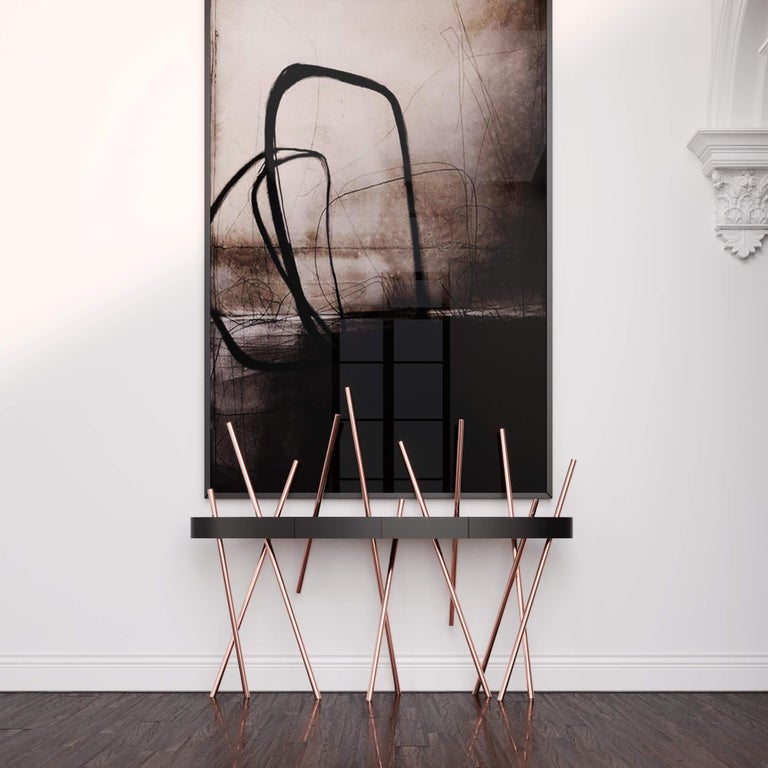 Accent Console Table in Walnut Wood, White Lacquer and Brushed ...