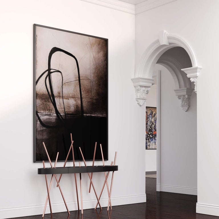 Accent Console Table in Walnut Wood, White Lacquer and Brushed ...