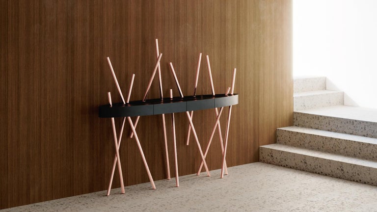 Accent Console Table in Walnut Wood, White Lacquer and Brushed ...