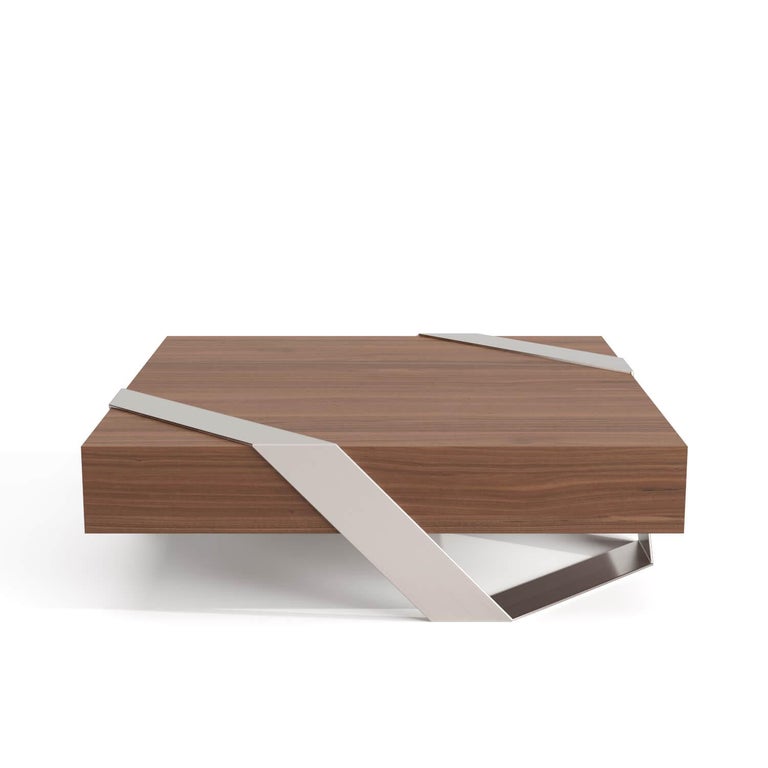 Minimalist Square Center Coffee Table in Black Lacquer and Brushed ...