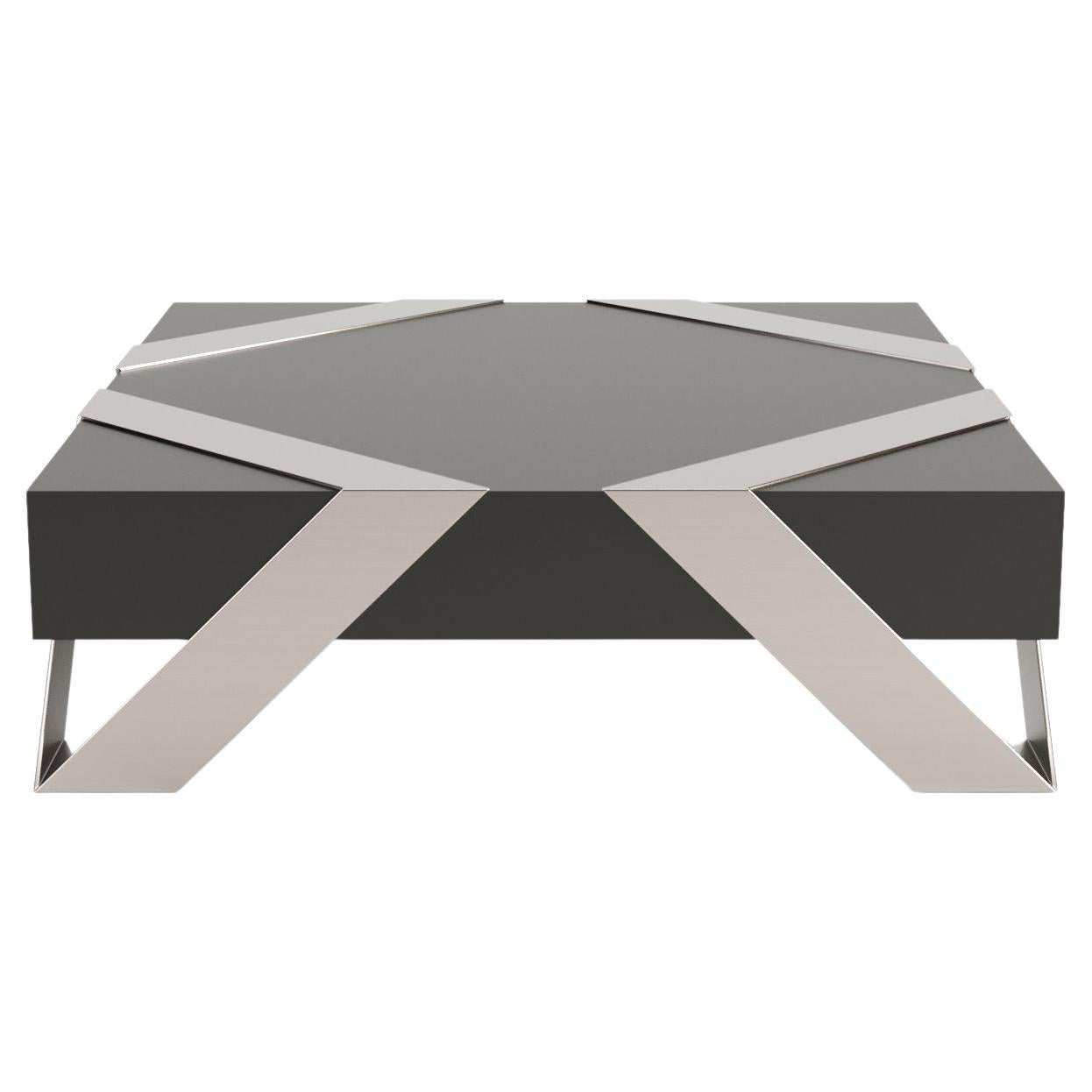 21st Century Modern Center Coffee Table White Lacquer Brushed Stainless ...