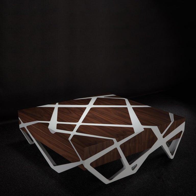 Square Accent Center Coffee Table in Walnut Wood and White Lacquered ...