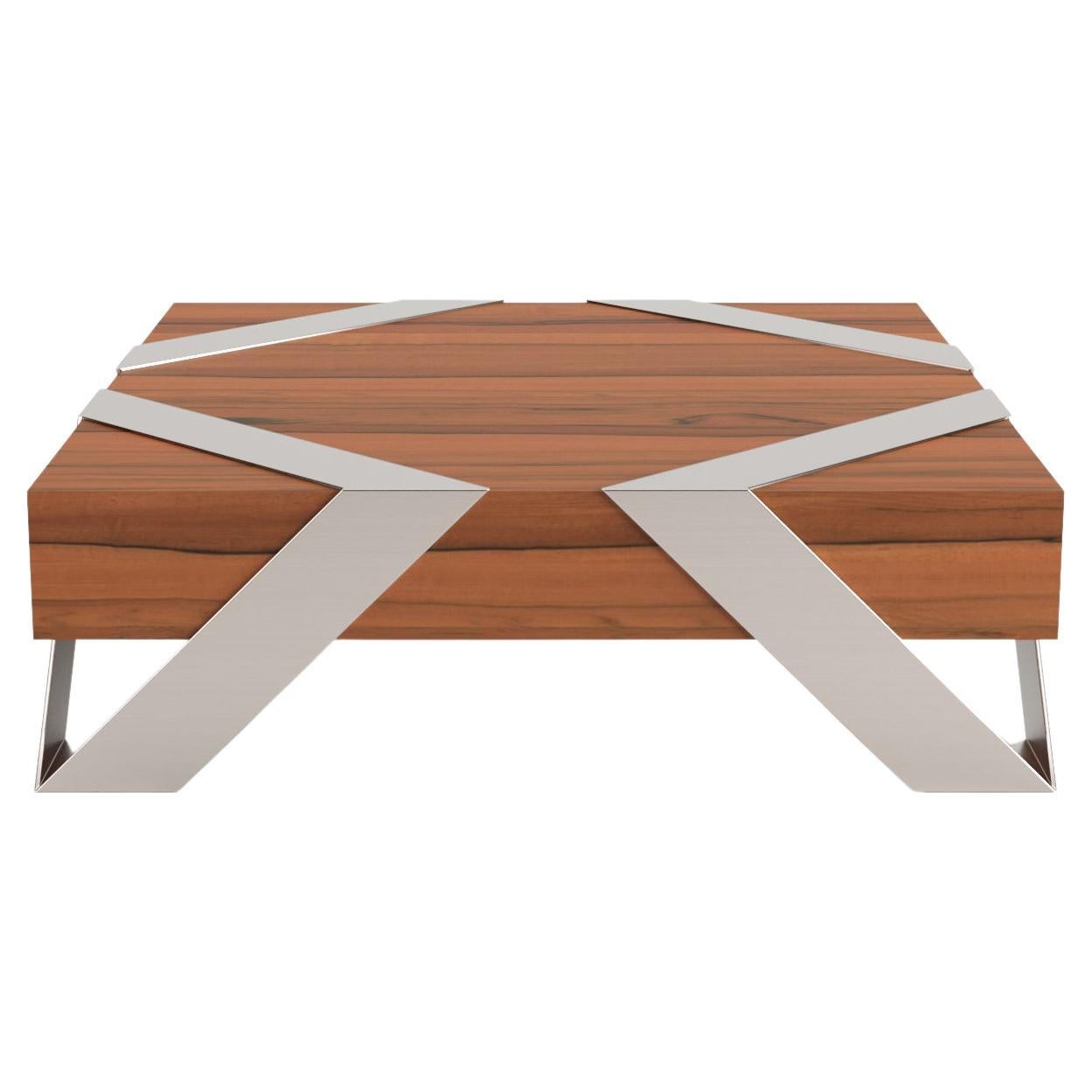 21st Century Modern Center Coffee Table Tineo Wood and Brushed ...