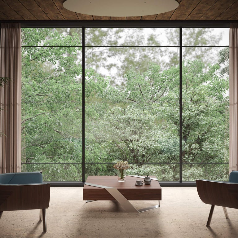 Minimalist Square Center Coffee Table in Walnut Wood and Brushed ...