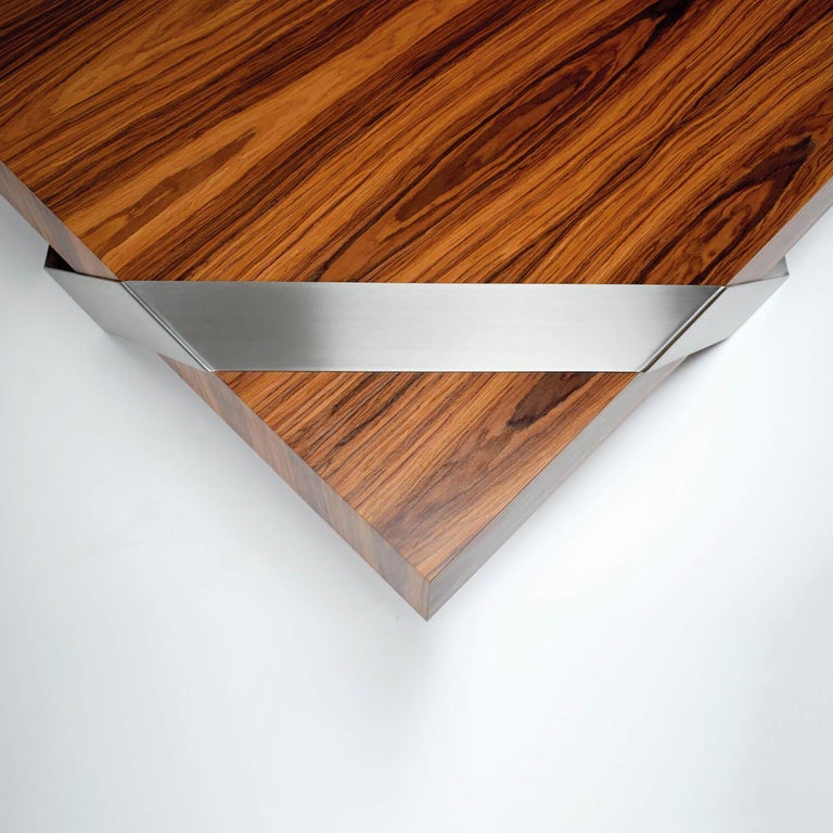 Minimalist Square Center Coffee Table in Walnut Wood and Brushed ...