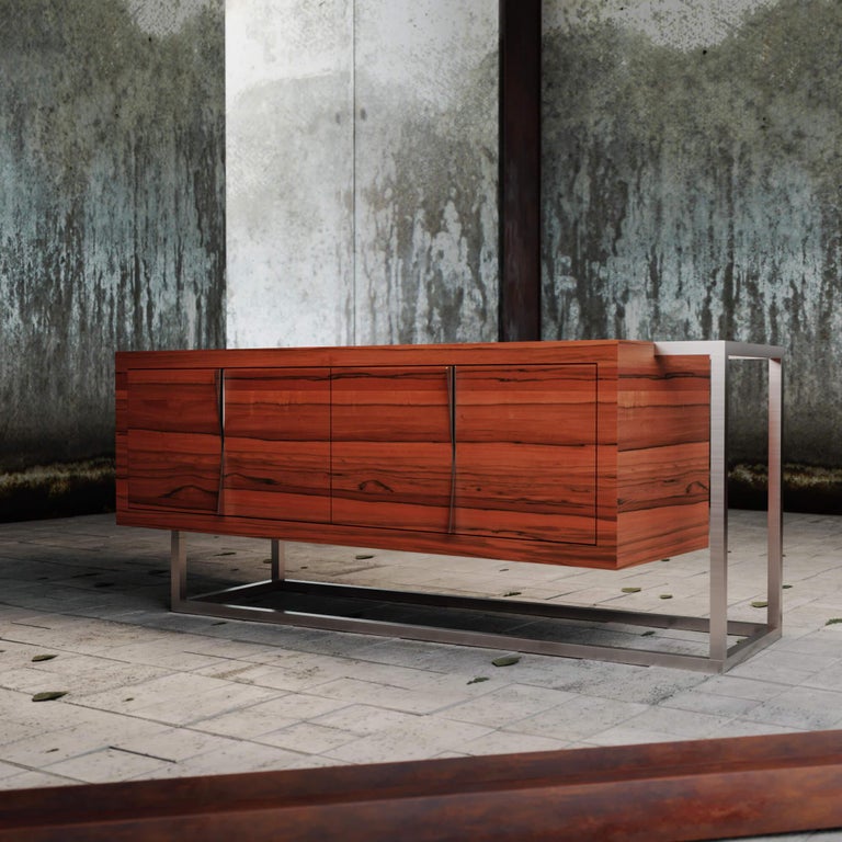 Credenza Sideboard in Tineo Wood and Brushed Stainless Steel For Sale ...
