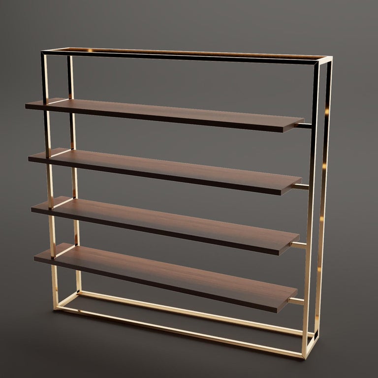 21st Century Modern Large Bookcase with Shelves in Walnut Wood and ...