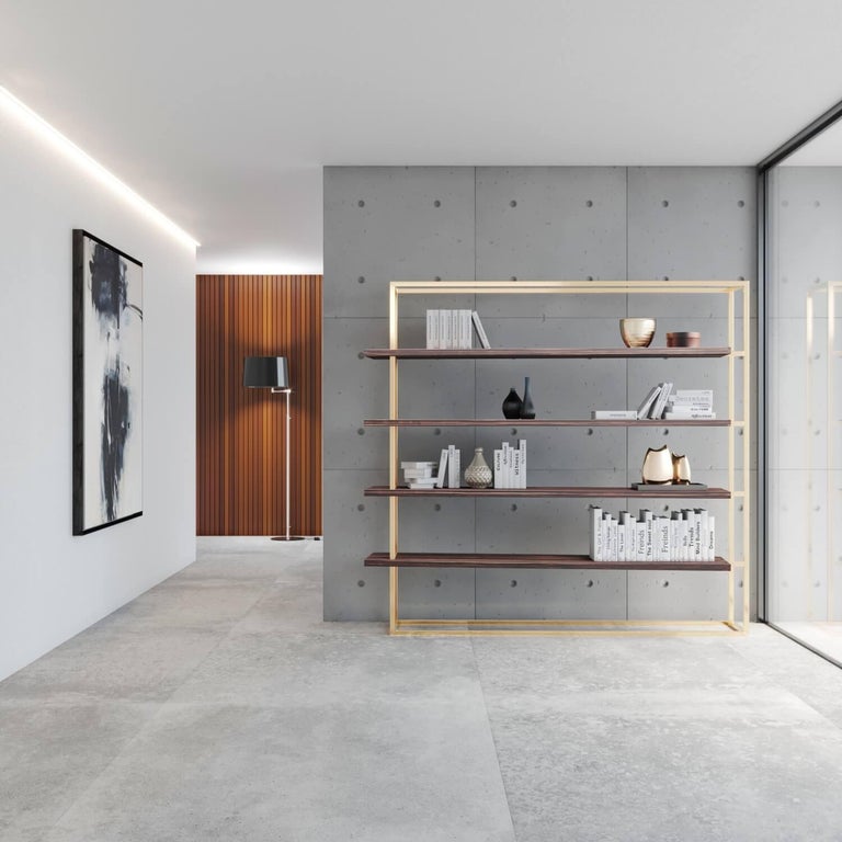 21st Century Modern Large Bookcase with Shelves in Walnut Wood and ...