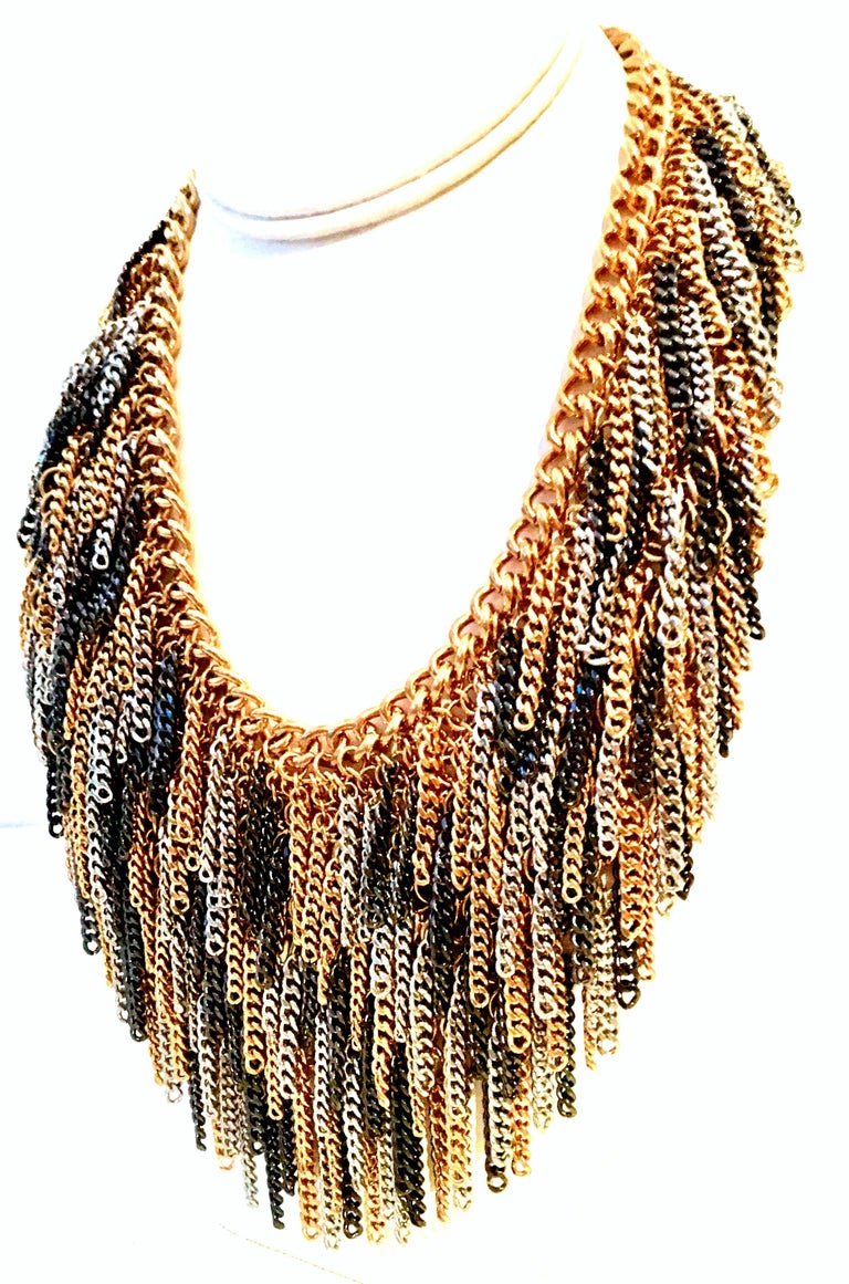 21st Century Modern Metal Chain Link 3-Tone Fringe Necklace For Sale at ...