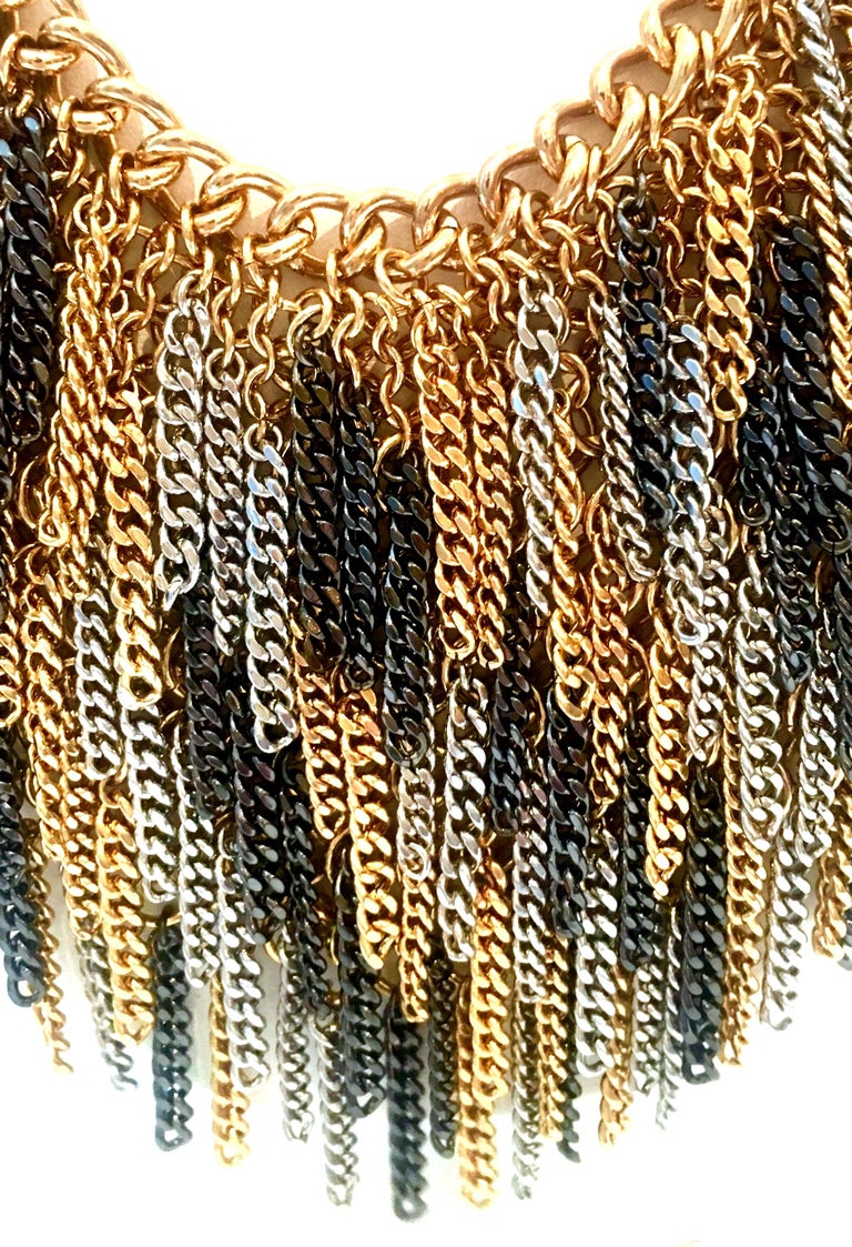 21st Century Modern Metal Chain Link 3-Tone Fringe Necklace For Sale at ...
