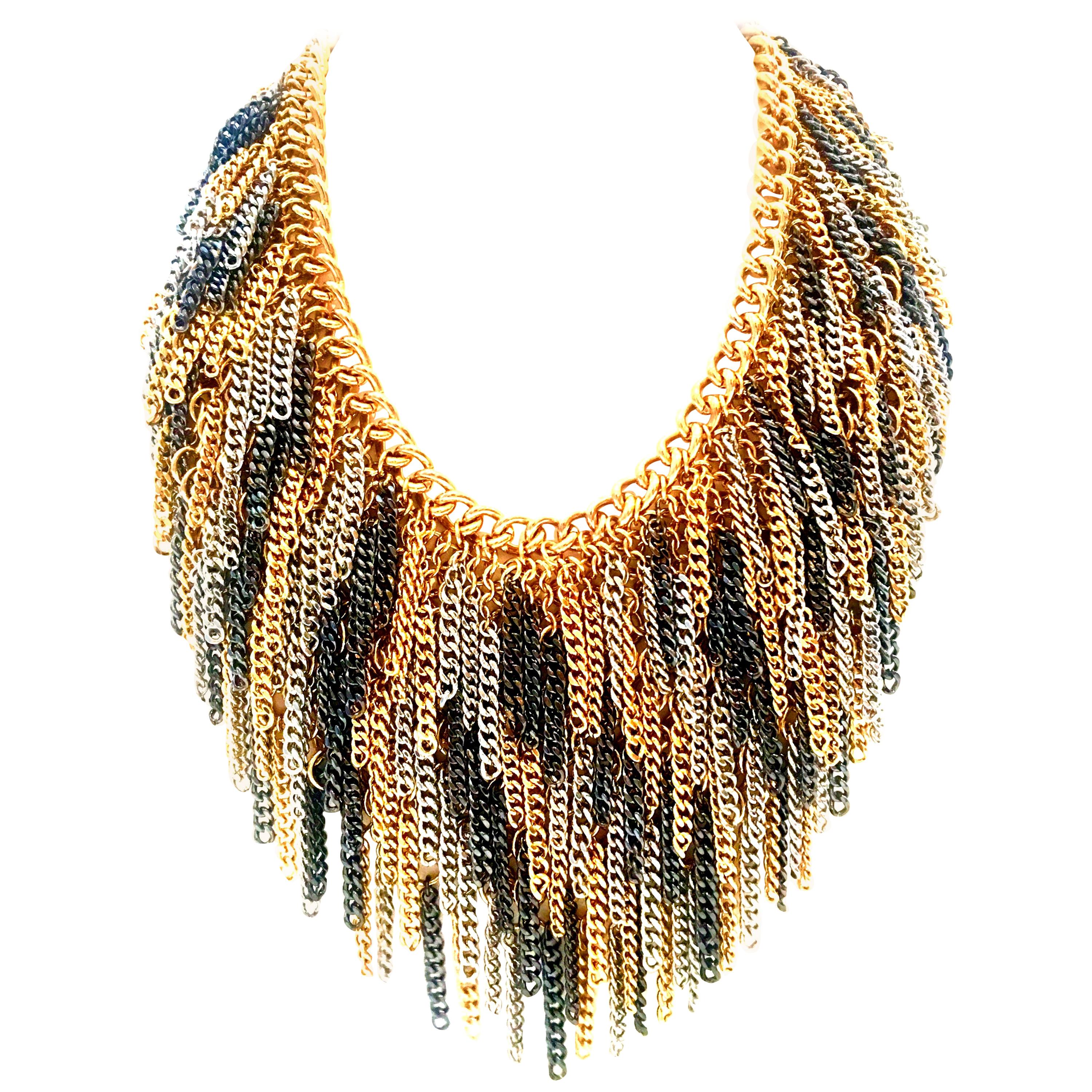 21st Century Modern Metal Chain Link 3-Tone Fringe Necklace For Sale at ...