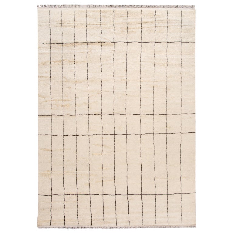 Modern Moroccan Style Handmade Geometric Beige Wool Rug For Sale at 1stDibs