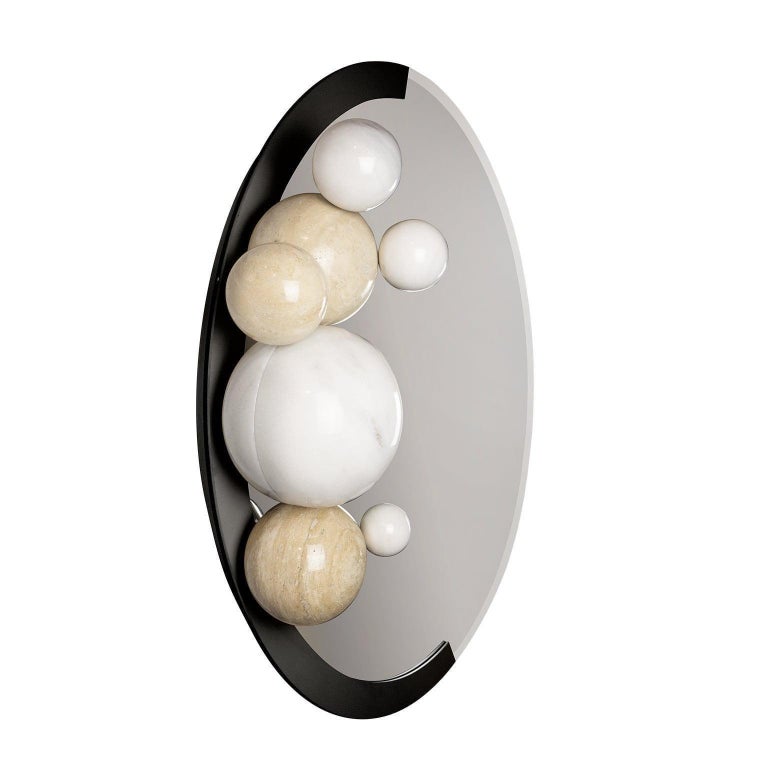 21st Century Modern Wall Mirror White Marble Spheres With Incorporated ...